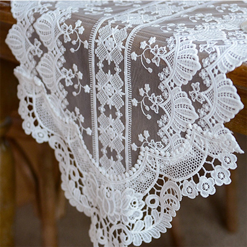 White Lace Table Runner Dresser Scarfembroidered Floral - Etsy