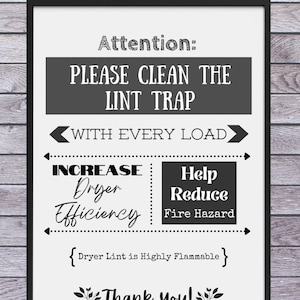 Please Empty Lint Trap Printable Reminder Sign Great for Airbnb Laundry ...