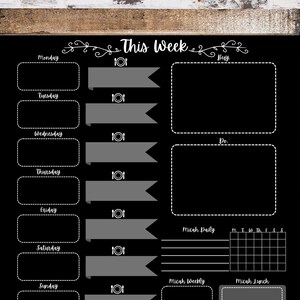 Printable Weekly Chalkboard Command Center Planner With Space for Meals ...