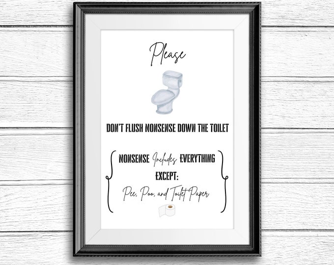 Bathroom Sign Printable Septic System Sensitive Plumbing Flush Pee Pee ...