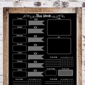 Printable Weekly Chalkboard Command Center Planner With Space for Meals ...