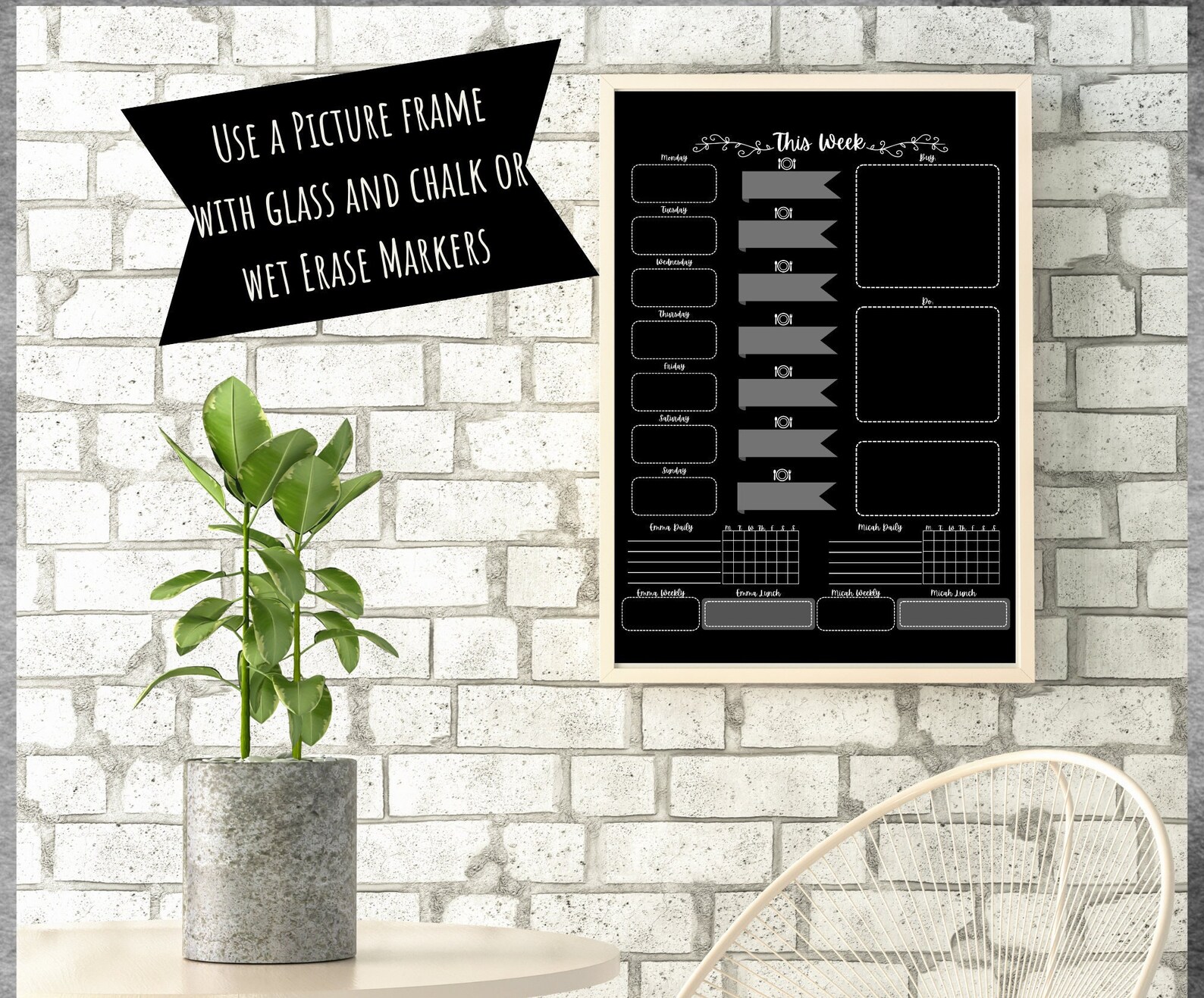Printable Weekly Chalkboard Command Center Planner With Space for Meals ...