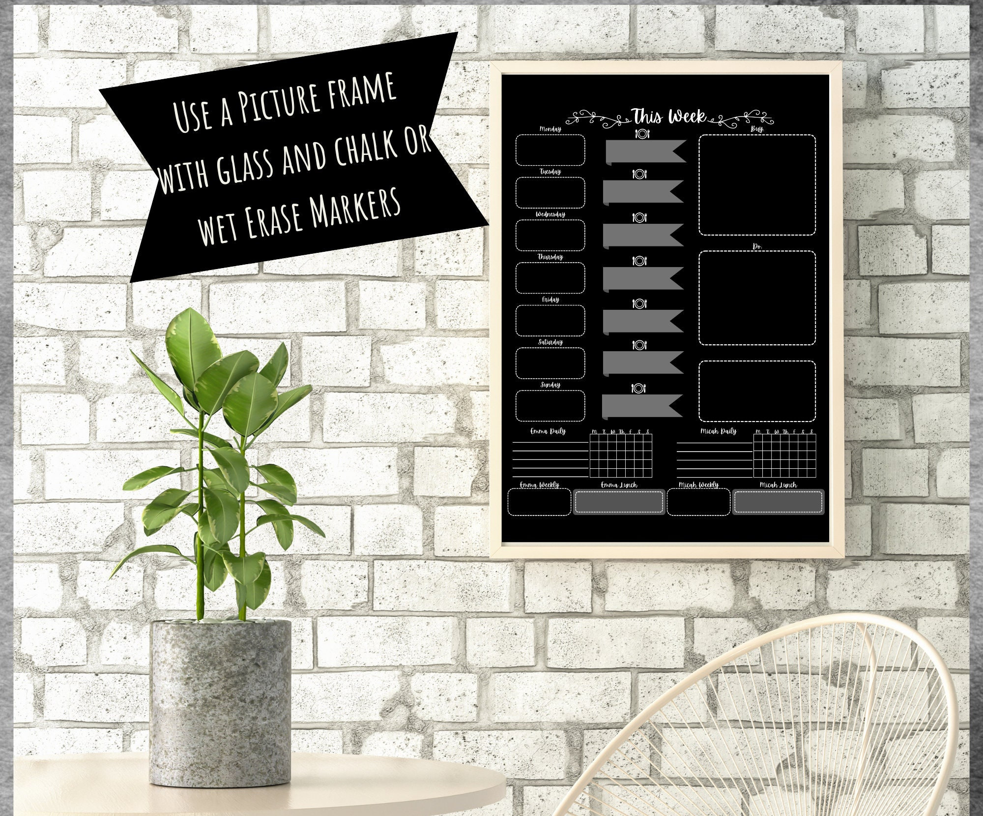 Printable Weekly Chalkboard Command Center Planner With Space for Meals ...