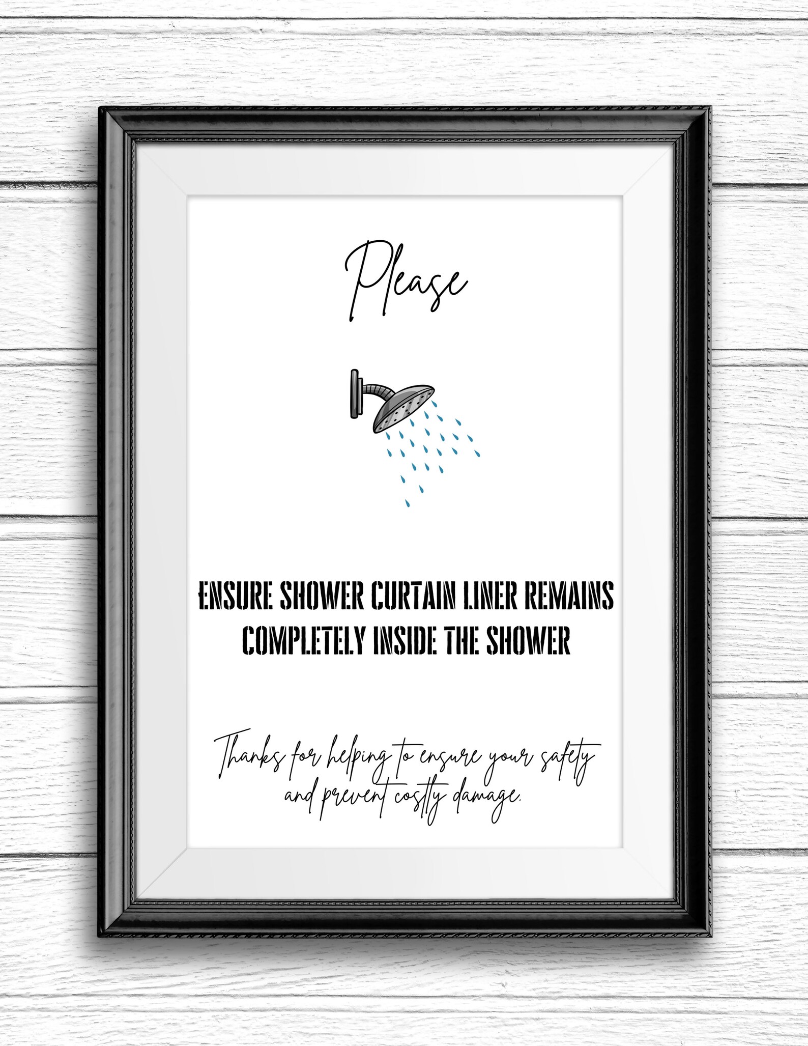 Printable Bathroom Shower Curtain Water Color Sign for Home or Airbnb ...