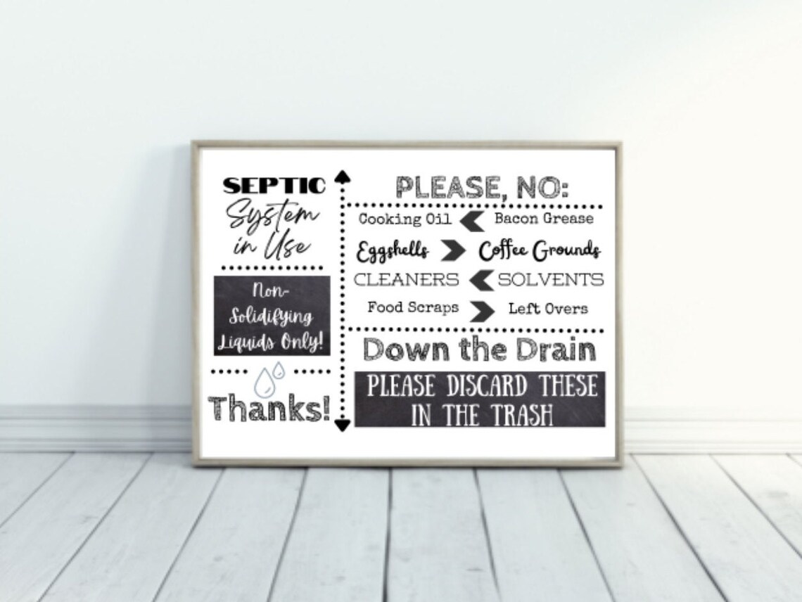 Kitchen Sink Septic System Sign for Airbnb - Do Not Pour Down Kitchen ...