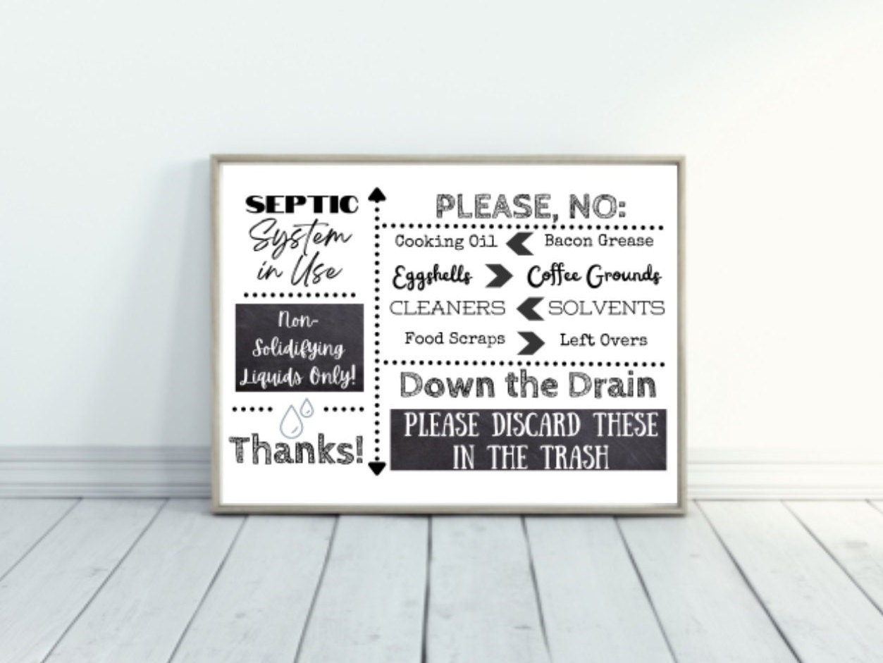 Kitchen Sink Septic System Sign for Airbnb - Do Not Pour Down Kitchen ...