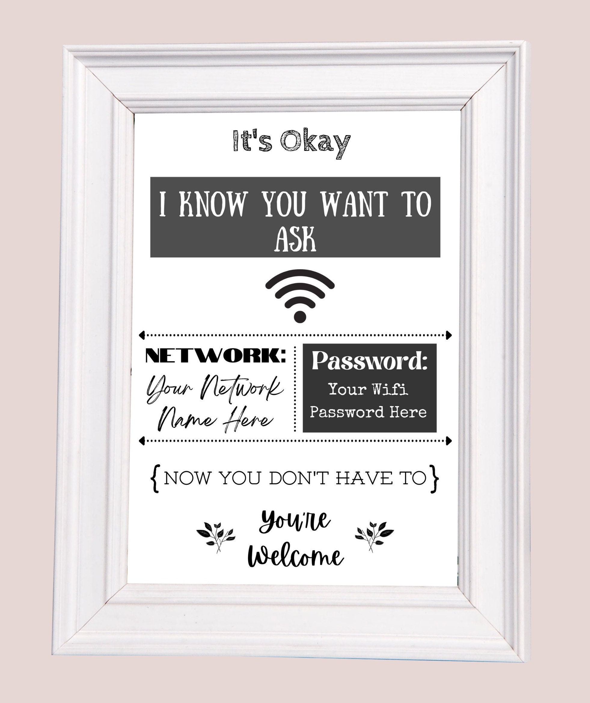 Funny Printable Wifi Information Sign W/ QR Code Option, Wifi Network ...