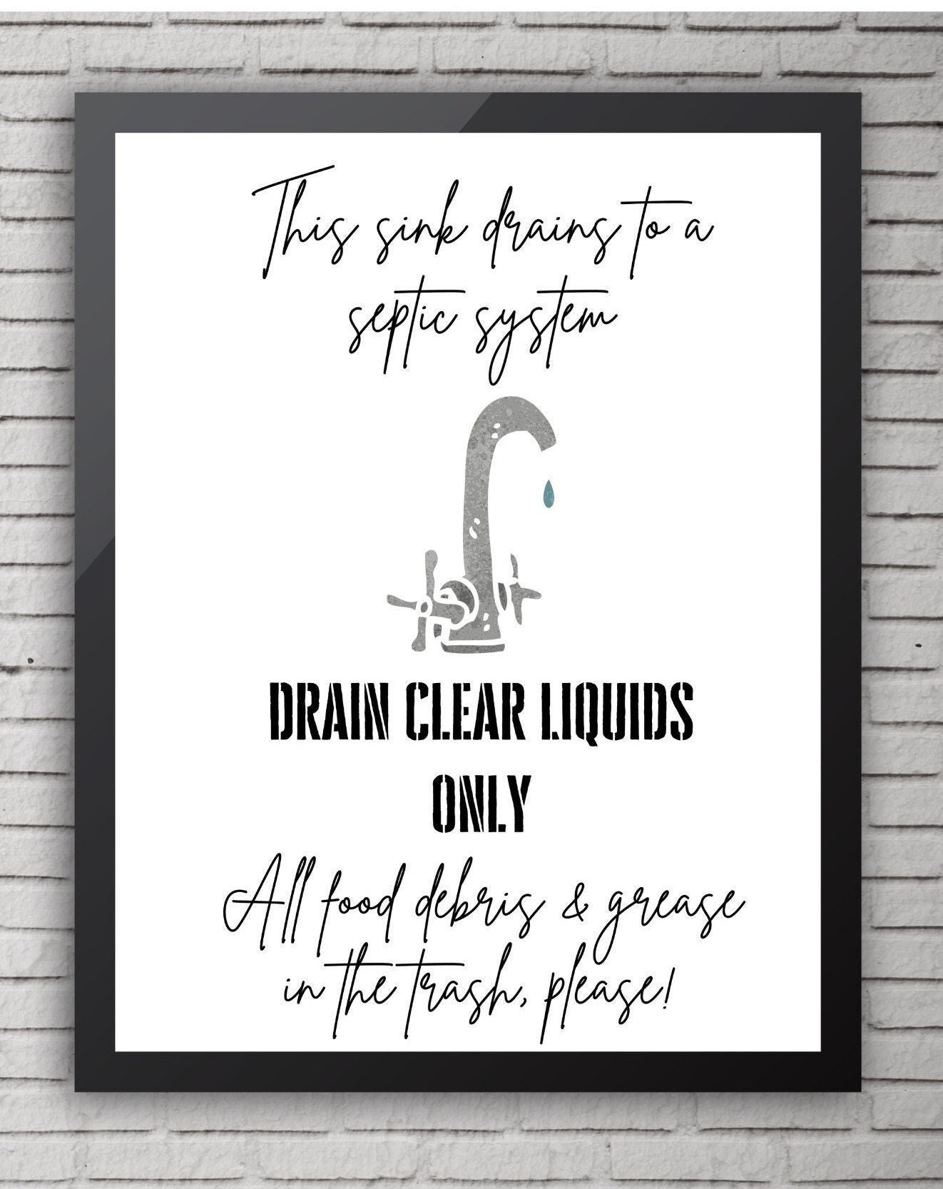 Clear Liquids Only Septic Sign for Airbnb - No Food or Grease Down ...