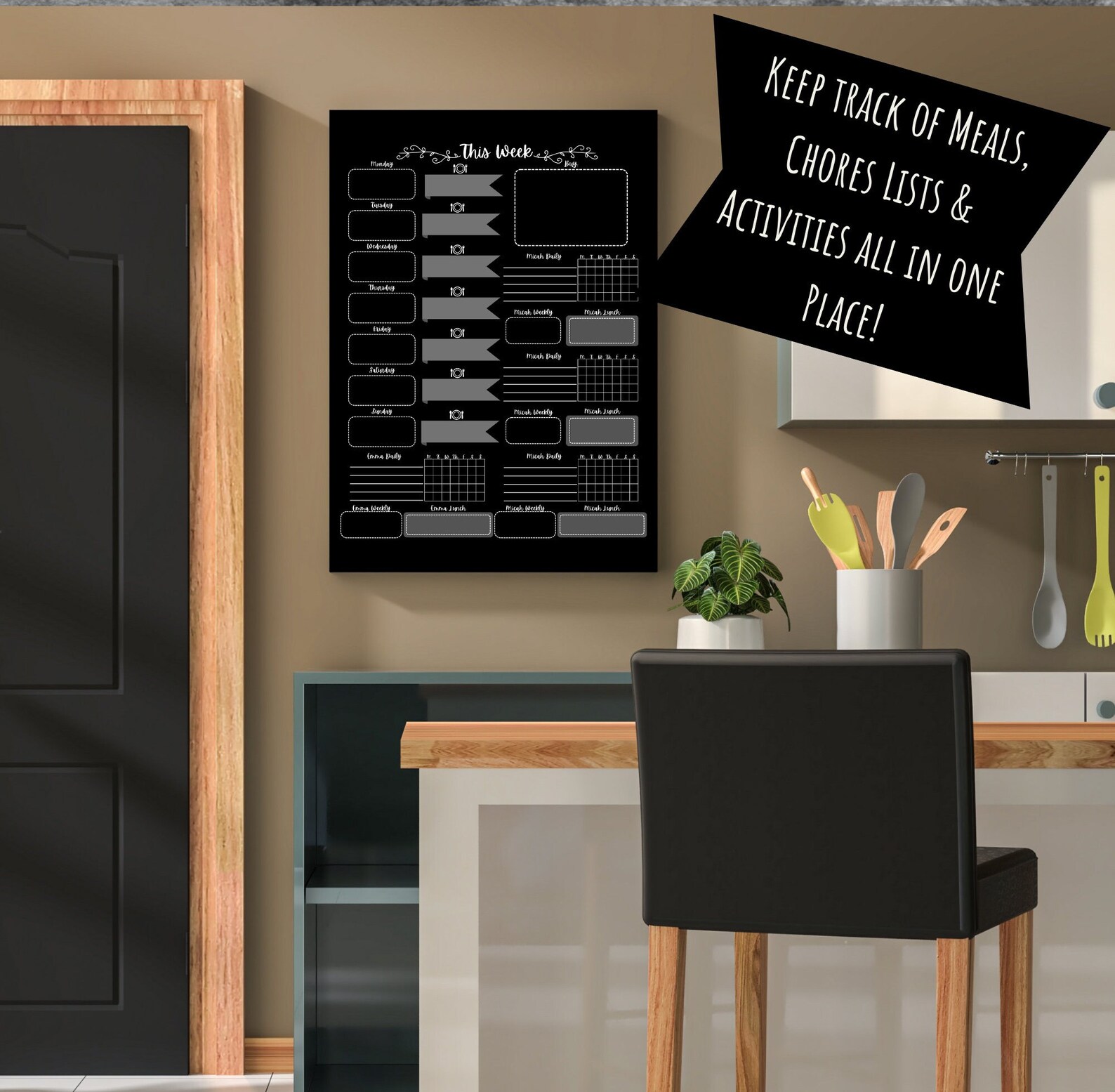 Printable Weekly Chalkboard Command Center Planner With Space for Meals ...