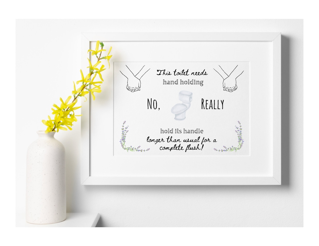 Printable Funny Bathroom Decor Wall Sign | Hold Handle Down to Flush ...