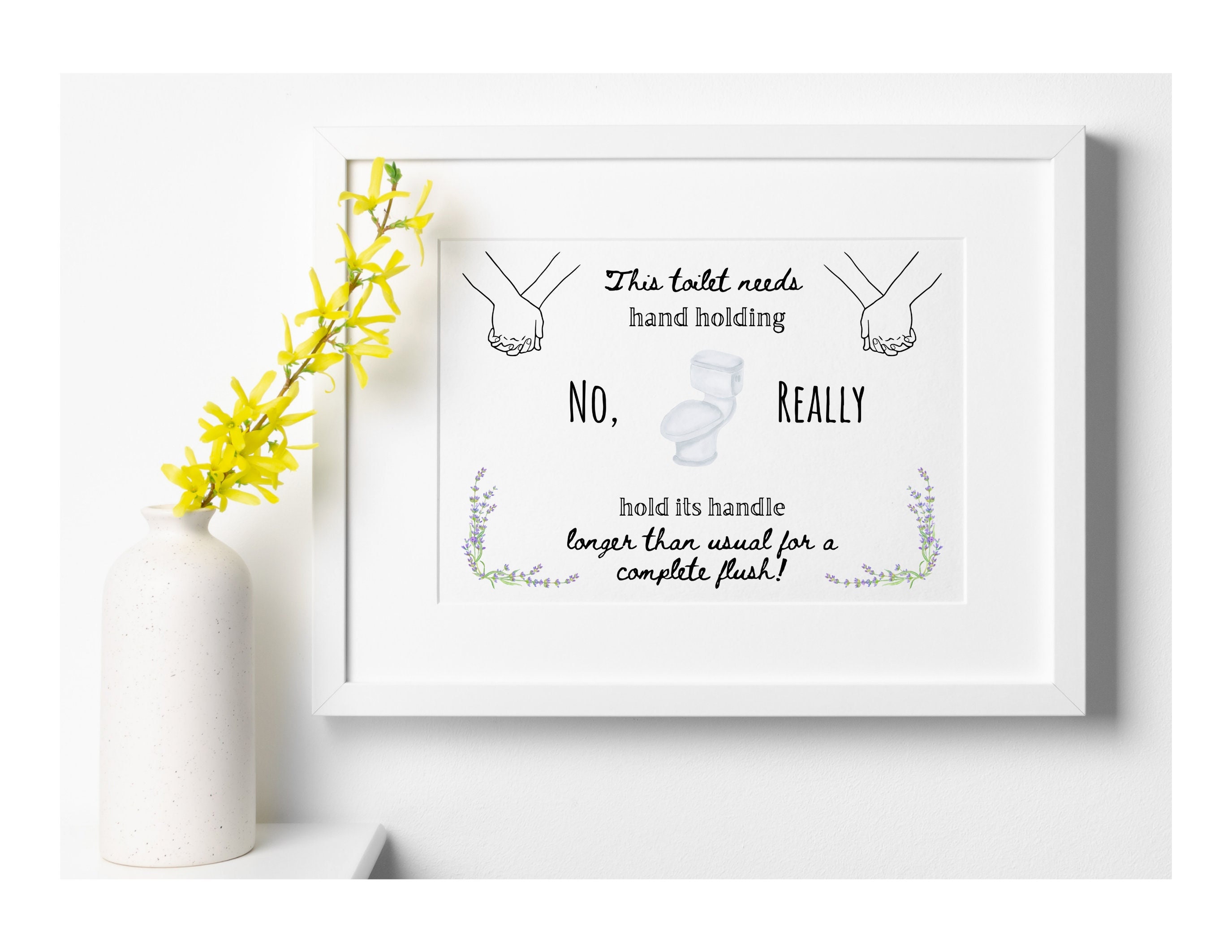 Printable Funny Bathroom Decor Wall Sign | Hold Handle Down to Flush ...