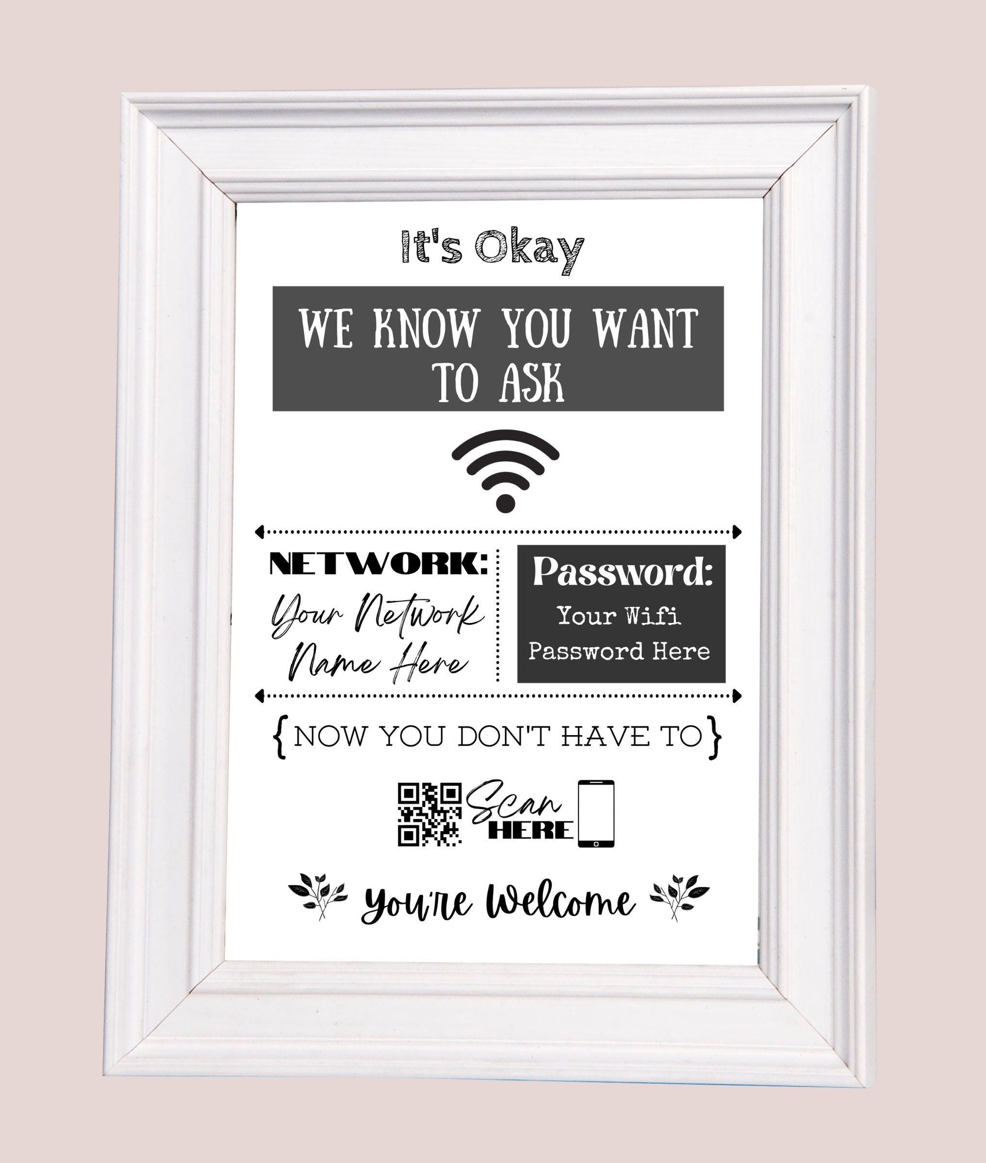 Funny Printable Wifi Information Sign W/ QR Code Option, Wifi Network ...