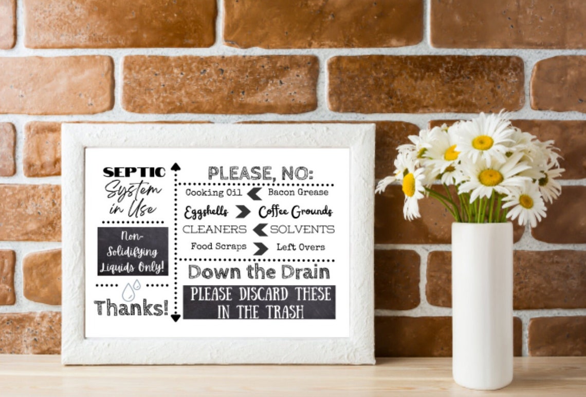 Kitchen Sink Septic System Sign for Airbnb - Do Not Pour Down Kitchen ...