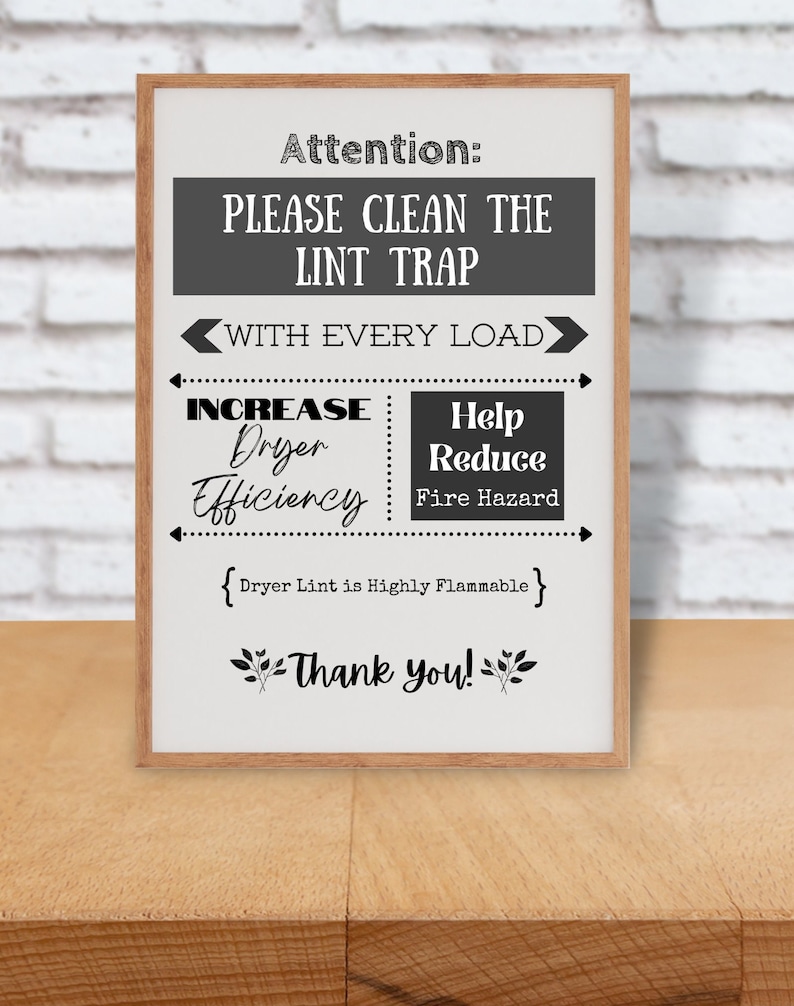 Please Empty Lint Trap Printable Reminder Sign Great for Airbnb Laundry ...