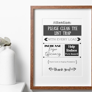 Please Empty Lint Trap Printable Reminder Sign Great for Airbnb Laundry ...