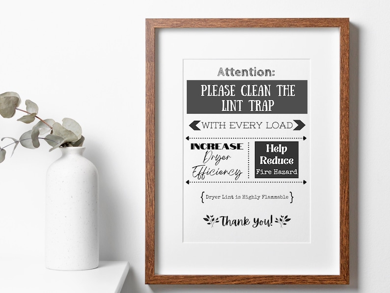 Please Empty Lint Trap Printable Reminder Sign Great for Airbnb Laundry ...