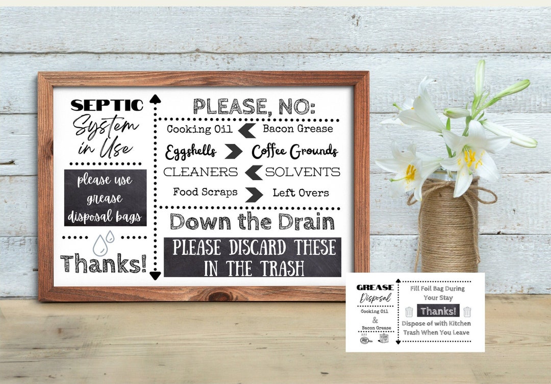 Kitchen Drain Sign, Septic Printable, Drain Only Sign and Grease ...