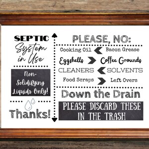 Kitchen Sink Septic System Sign for Airbnb - Do Not Pour Down Kitchen ...