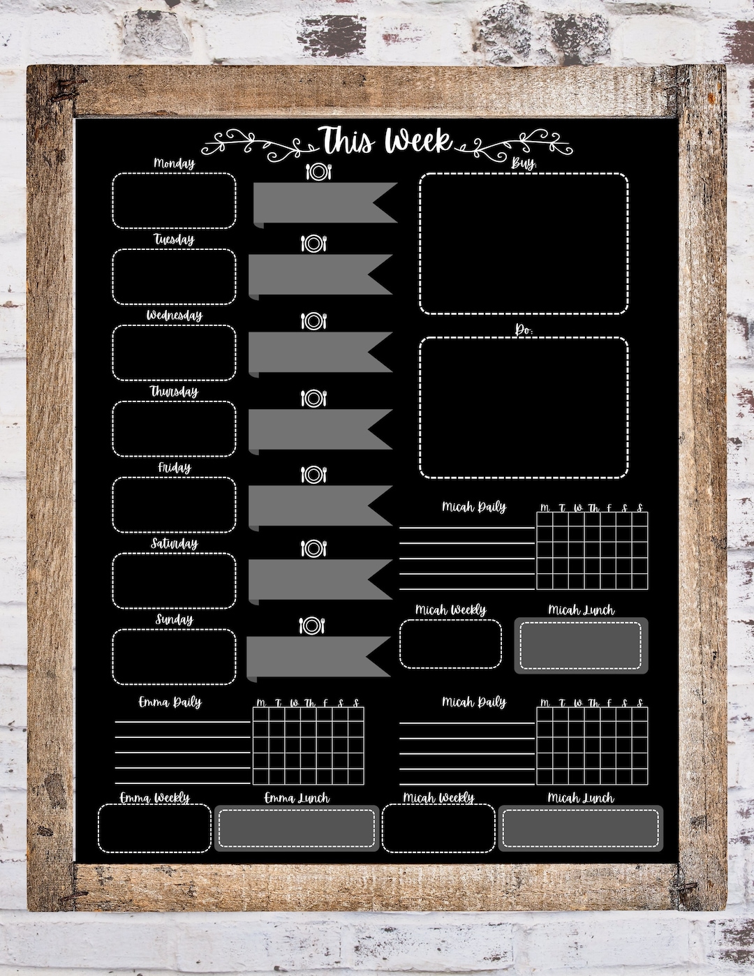 Printable Weekly Chalkboard Command Center Planner With Space for Meals ...
