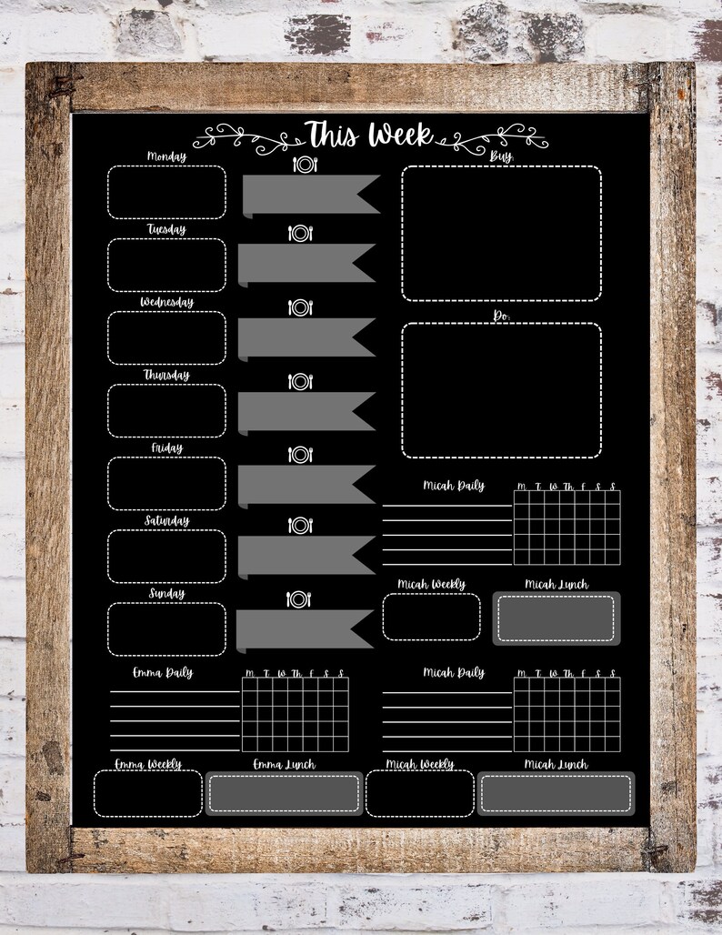 Printable Weekly Chalkboard Command Center Planner With Space for Meals ...