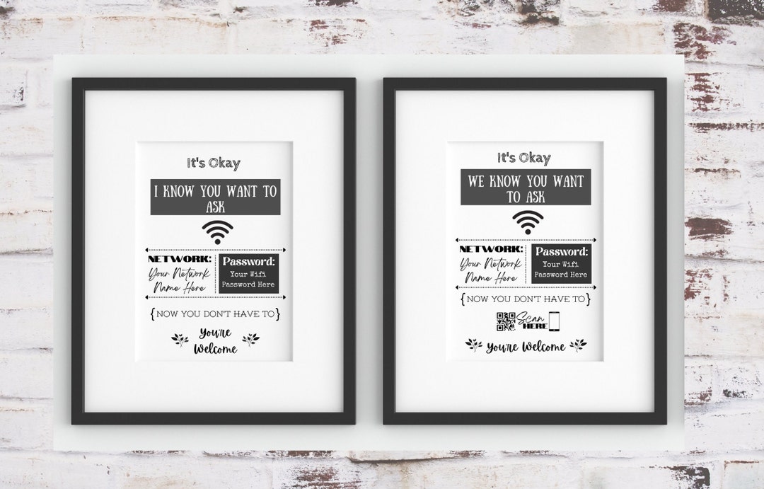 Funny Printable Wifi Information Sign W/ QR Code Option, Wifi Network ...