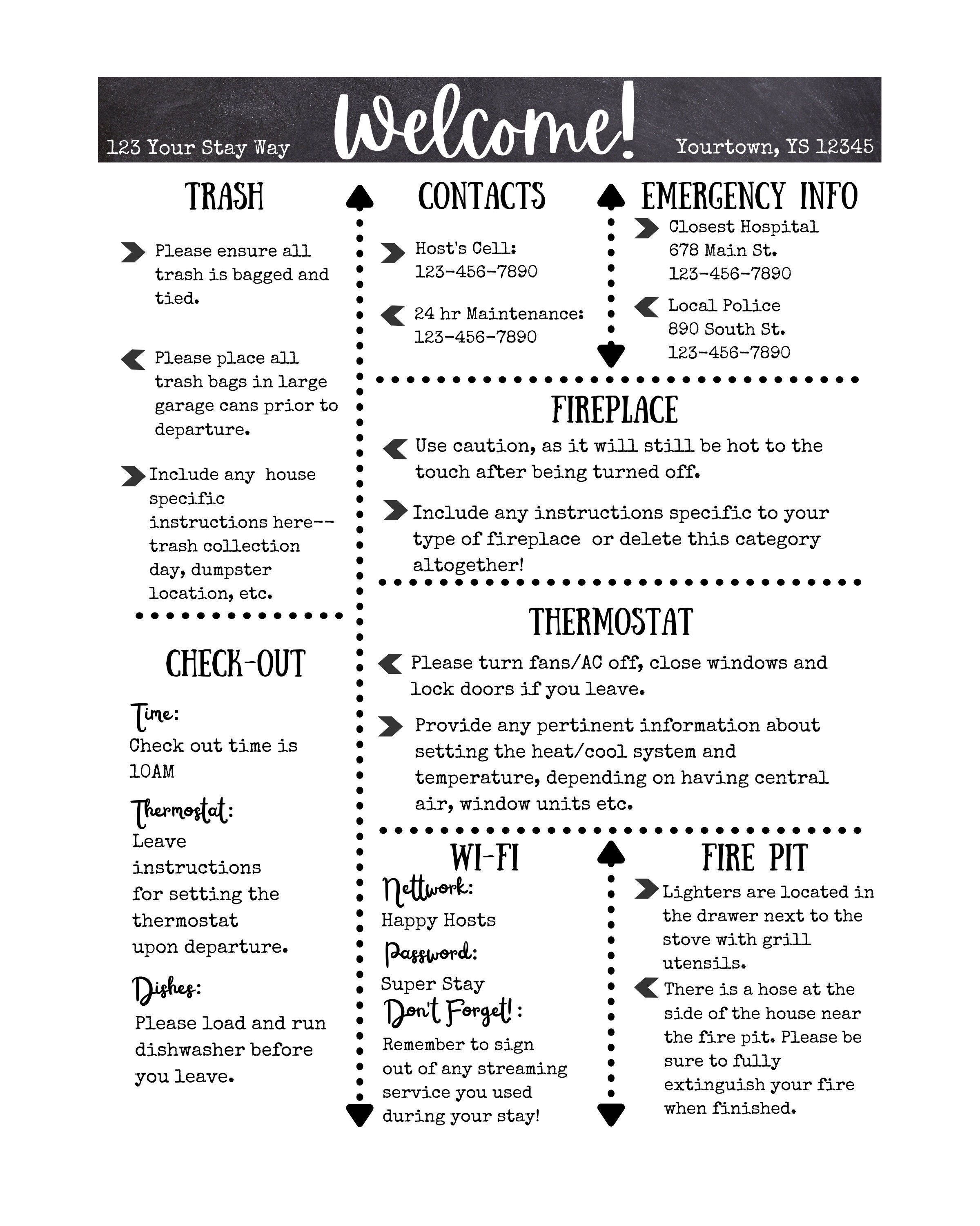Printable Airbnb Welcome Sign Template, Vacation Rental Host Editable ...