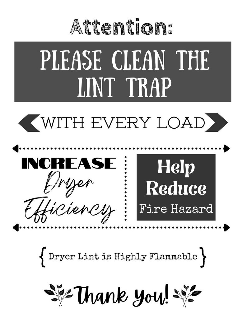 Please Empty Lint Trap Printable Reminder Sign Great for Airbnb Laundry ...