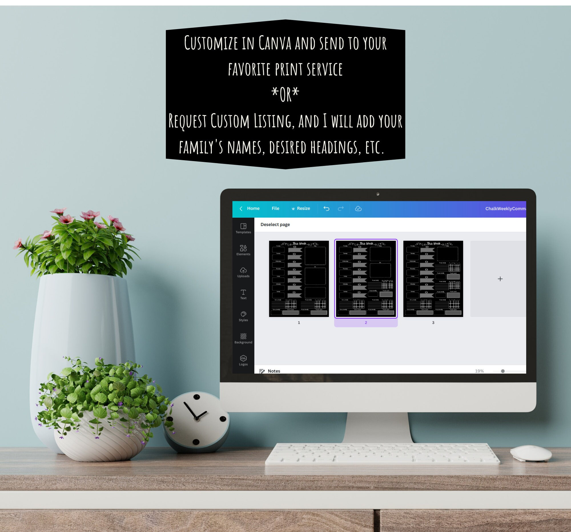 Printable Weekly Chalkboard Command Center Planner With Space for Meals ...