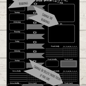 Printable Weekly Chalkboard Command Center Planner With Space for Meals ...