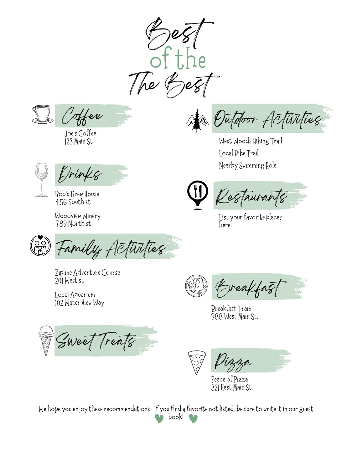 Airbnb Local Recommendations Sign for Hosts, Editable Template for ...