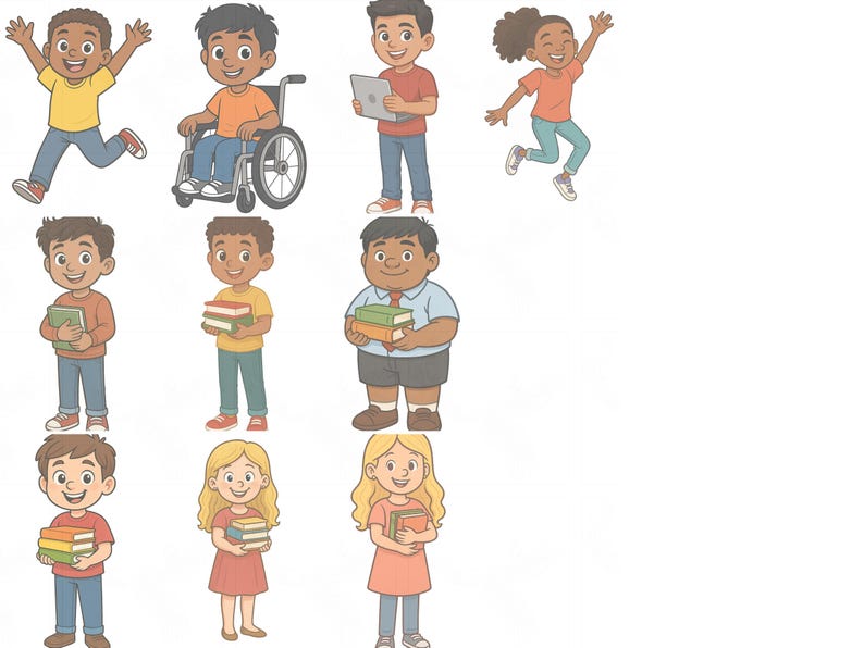 Diverse Elementary Student Clipart | 25 PNG Images | 300 DPI Digital ...