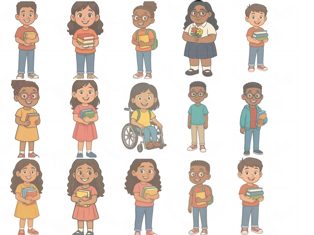 Diverse Elementary Student Clipart | 25 PNG Images | 300 DPI Digital ...