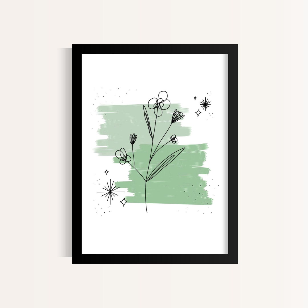 Green Flower Line Art Printable Wall Art Minimalist Floral Line Art ...
