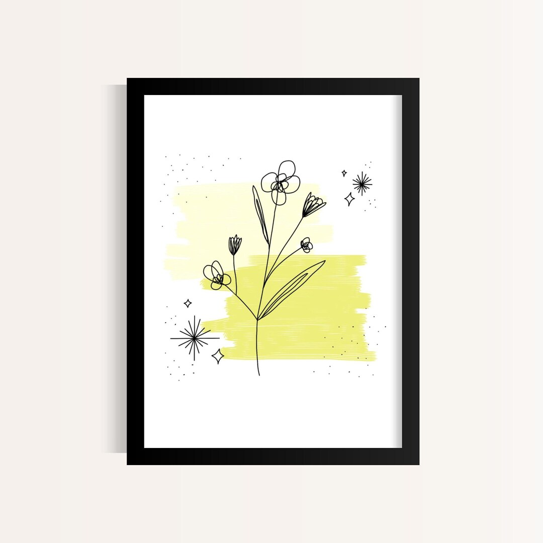 Yellow Flower Line Art Printable Wall Art Minimalist Floral Line Art ...
