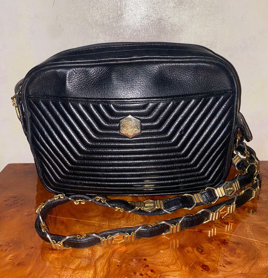 Rare Vintage REVILLON BAG Black Quilted Leather and Chain - Etsy