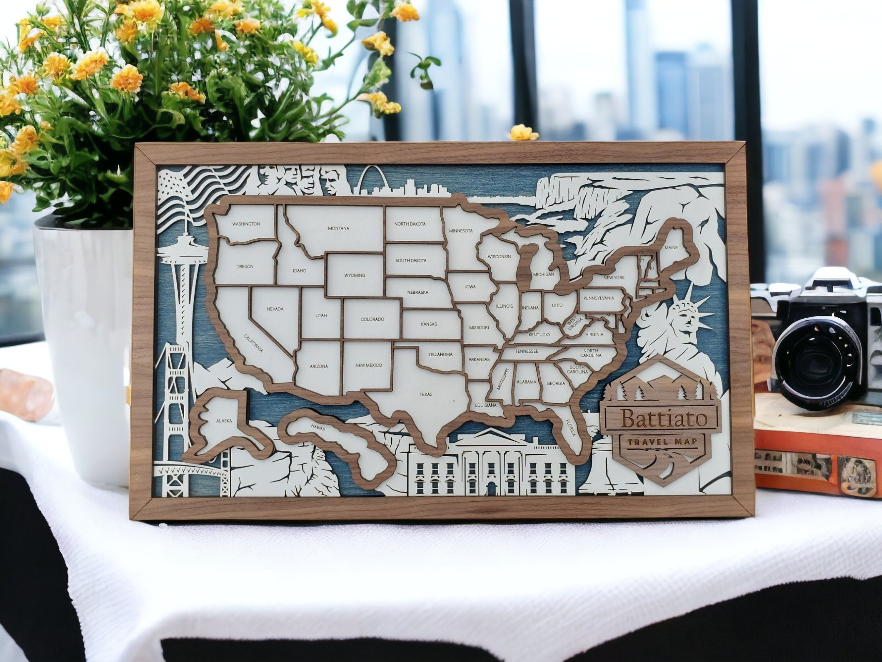 Custom US Travel Map, Personalized Family Travel Tracker, Road Trip ...