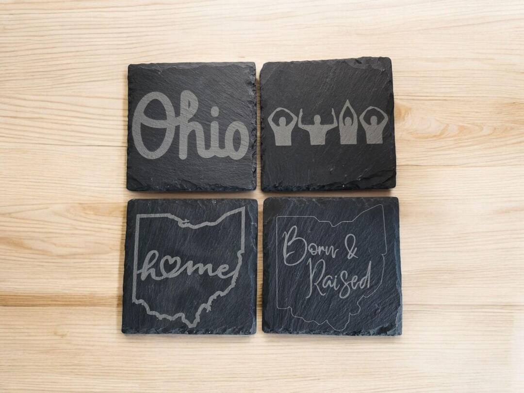 State of Ohio Slate Coasters, Set of 4, Laser Engraved, 4" Square ...