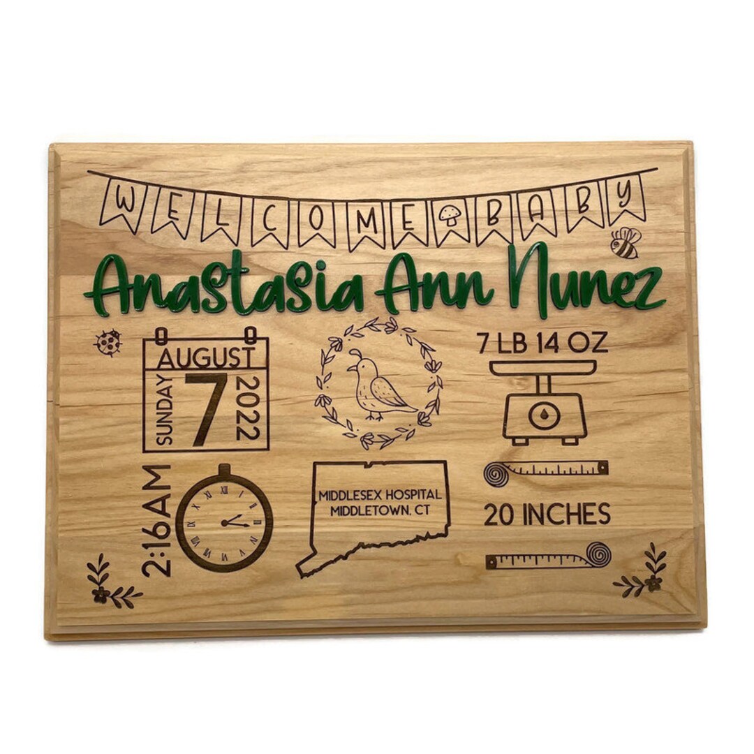 Personalized Wooden Engraved Baby Birth Stats Announcement Sign - Etsy