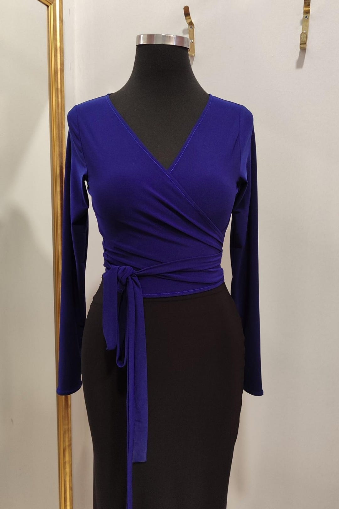 Royal Blue Wrap Top – Long Sleeve Elegant Blouse, Chic Evening Wear ...