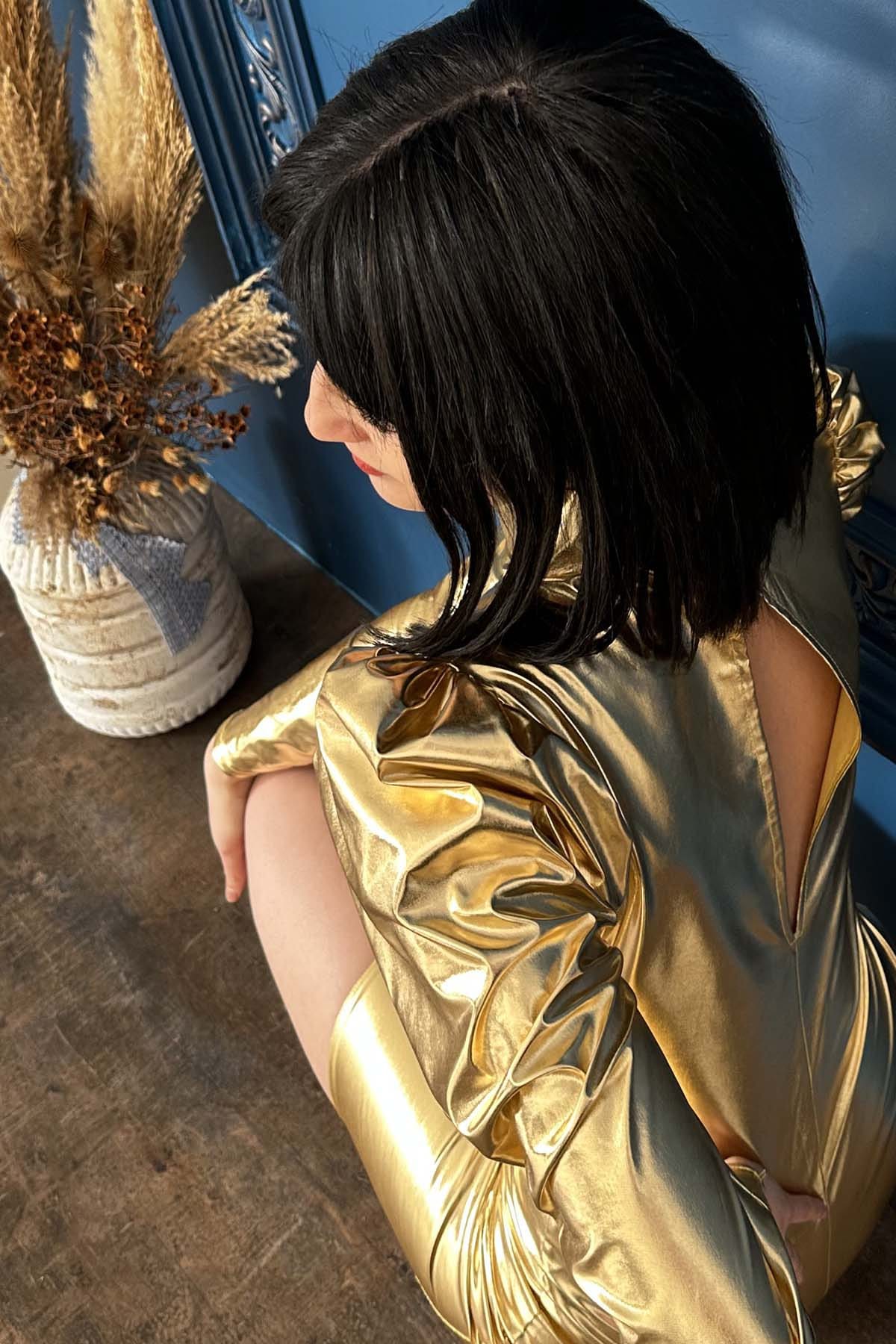 Gold Metallic Party Dress, Gold Gown, Gold Evening Gown, Party Dress ...