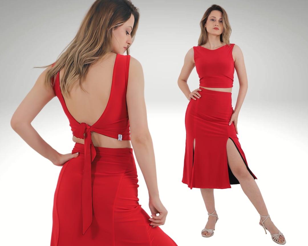 Red Back Tie Tango Crop Top - Dance Blouse for Ballroom & Tango - Etsy