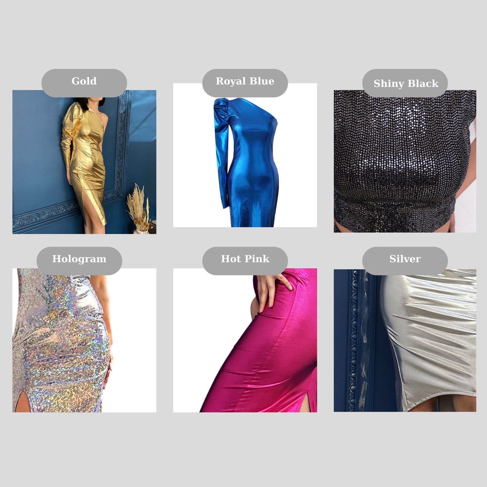 Blue Royal Metallic Shiny Party Dress, Metallic Bodycon Disco Outfit ...