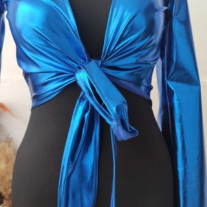 Gold Bell Sleeve Top, Gold Party Tops for Women, Women's Wrap Front Tie ...