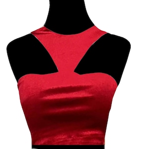 Red Velvet Shoulder Cut-out Crop Top - Lycra Tango Top, Clubbing Top ...