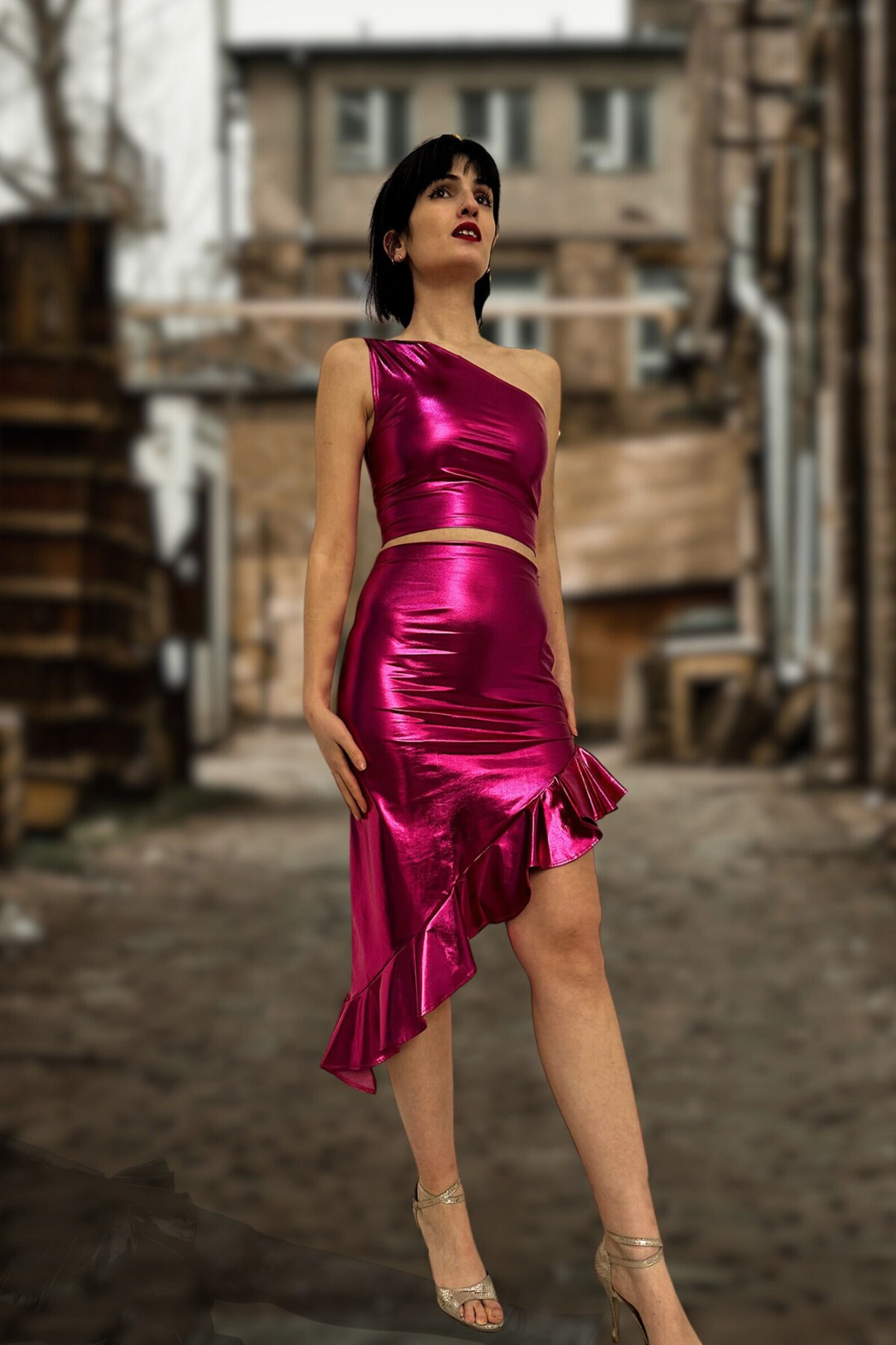 Hot Pink Ruffle Argentine Tango Skirt , Metallic Dance Skirt - Etsy