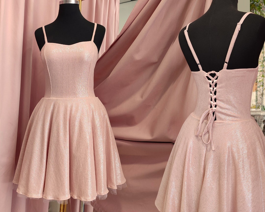 Sparkling Blush Pink Short Dress Back Tie Corset-style Dress Cocktail ...