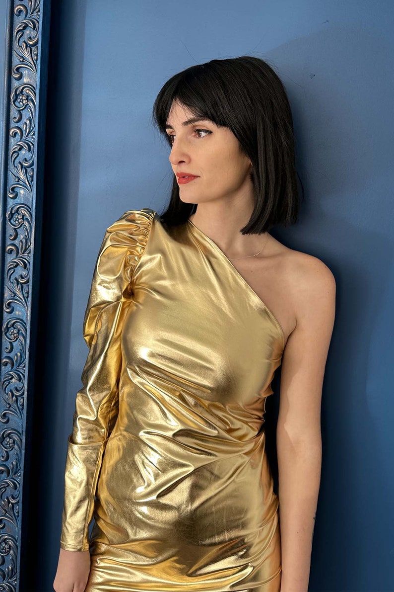Shimmering Gold Metallic Party Dress - Glittering Cocktail Dress, Disco ...