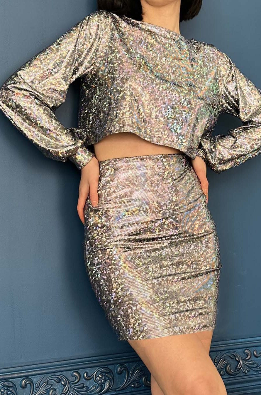 Holographic Crop Top, Balloon Sleeve Blouse, Hologram Crop Top, Crop ...