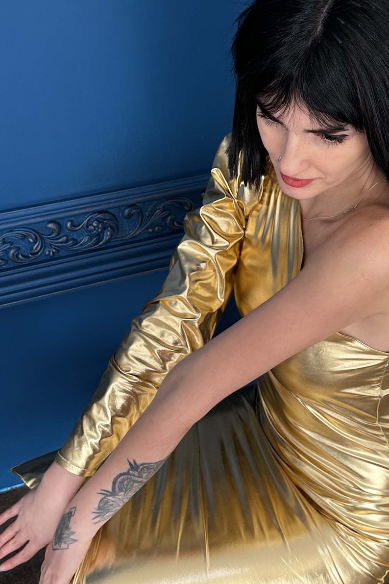 Shimmering Gold Metallic Party Dress - Glittering Cocktail Dress, Disco ...