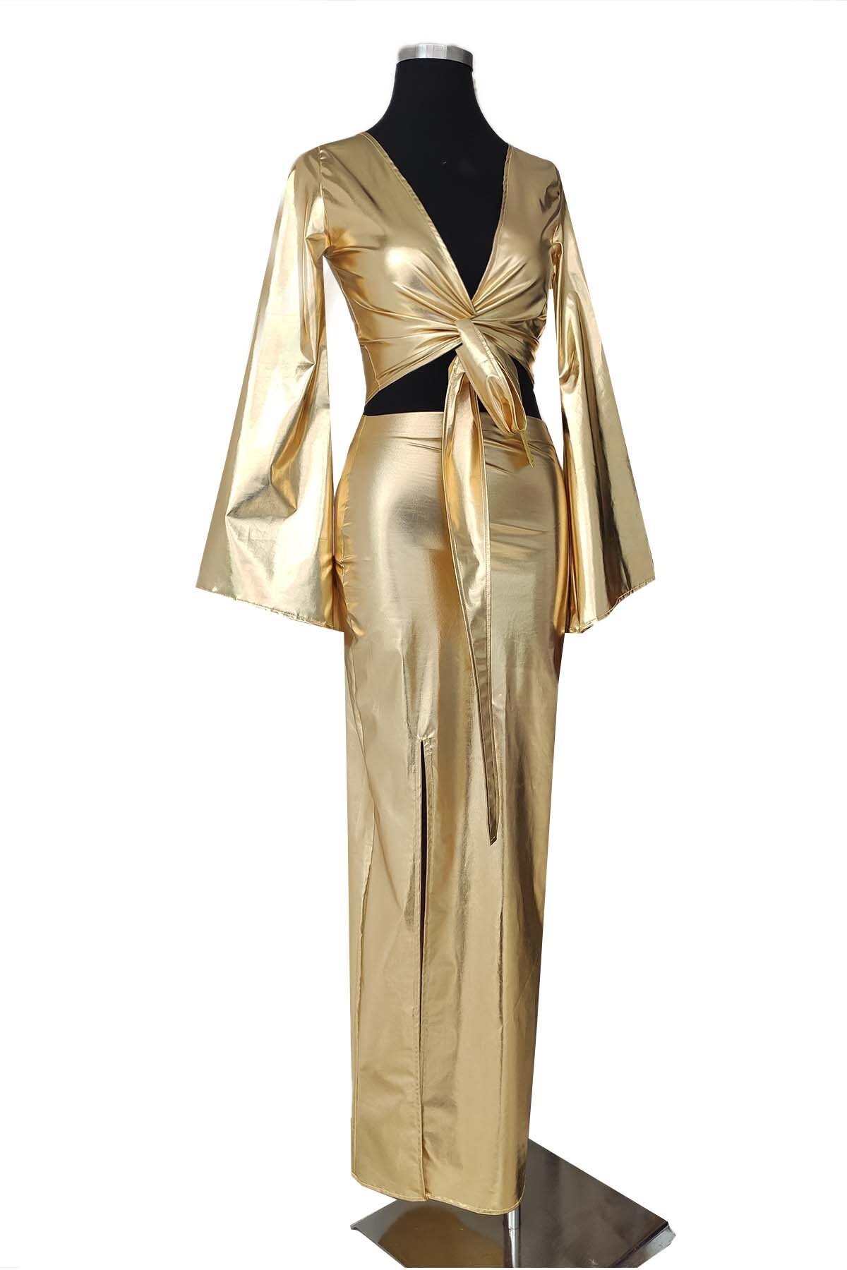 Gold Maxi Skirt, Tango Skirt, Shiny Pencil Skirt, Gold Skirt With Slit ...